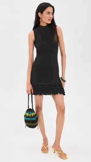 DE LORETA Safiro Ribbed Knit Mini Dress With Fringe