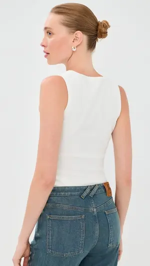 Burberry Tierra Ribbed Cotton Tank Top With Neckline Tie Detail