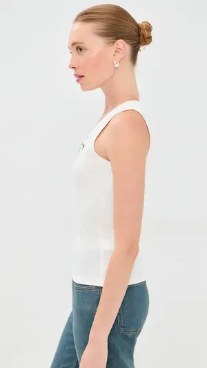 Burberry Tierra Ribbed Cotton Tank Top With Neckline Tie Detail