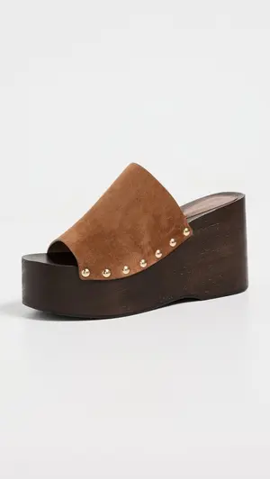 STUART WEITZMAN Suede Clog Platform Slides With Gold-tone Studs