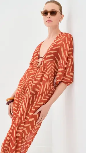 Johanna Ortiz Sensory Tapestry Tunic Dress - Red/nude