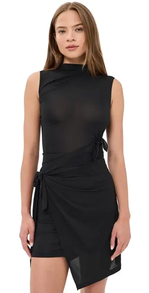 Helmut Lang Sleeveless Crewneck Mini Dress With Knotted Details