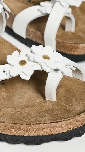 BIRKENSTOCK Mayari Floral Embellished Leather Sandals - White