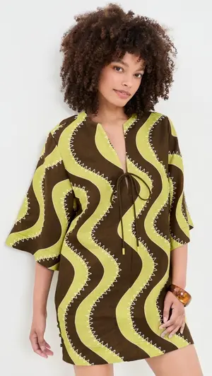 ALEMAIS Frankie Mini Dress In Linen With Wave Print