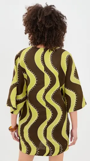 ALEMAIS Frankie Mini Dress In Linen With Wave Print