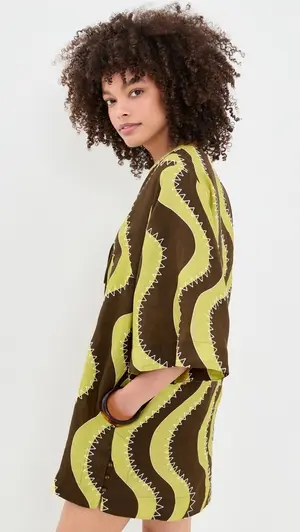 ALEMAIS Frankie Mini Dress In Linen With Wave Print