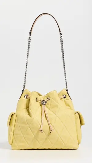 Tory Burch Charlie Quilted Denim Drawstring Shoulder Bag - Yellow