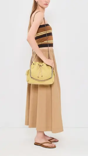 Tory Burch Charlie Quilted Denim Drawstring Shoulder Bag - Yellow