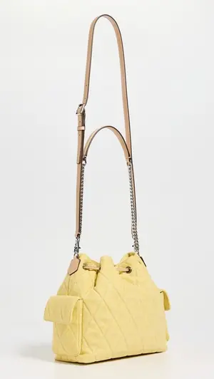 Tory Burch Charlie Quilted Denim Drawstring Shoulder Bag - Yellow