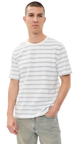 WAX LONDON Stitch Stripe Dean Tee - Ecru/blue