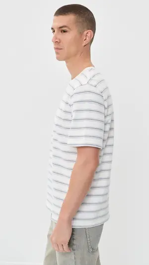 WAX LONDON Stitch Stripe Dean Tee - Ecru/blue