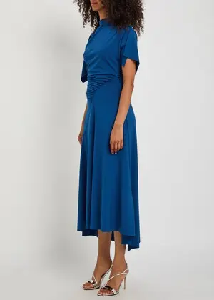 Victoria Beckham Asymmetric Ruched Stretch-jersey Midi Dress