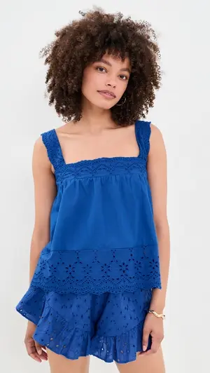 Playa Lucila Eyelet Square Neck Tank Top
