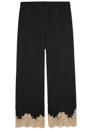 Rixo Marcela Lace-trim Wide-leg Satin Trousers - Black
