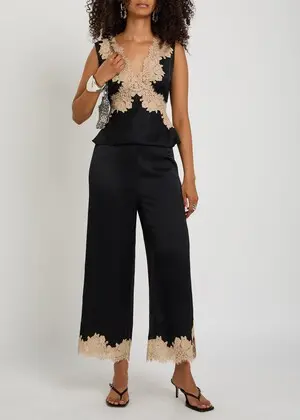 Rixo Marcela Lace-trimmed Wide-leg Satin Trousers