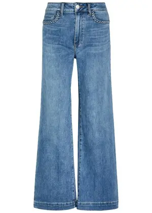 PAIGE Paige Vanessa Braided-Trim Wide-Leg Jeans