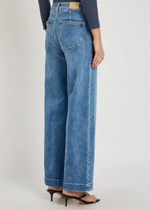Paige Vanessa Braided-trim Wide-leg Jeans - Blue