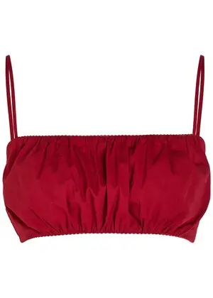 Staud Fiore Gathered Stretch-cotton Poplin Crop Top - Red