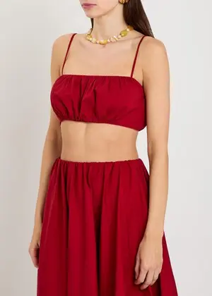 Staud Fiore Gathered Stretch-cotton Poplin Crop Top - Red