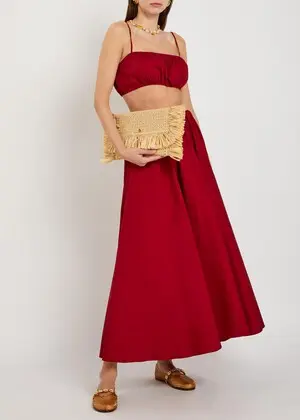 Staud Fiore Gathered Stretch-cotton Poplin Crop Top - Red