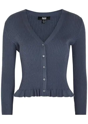Paige Royce Frill Cotton-blend Cardigan - Navy