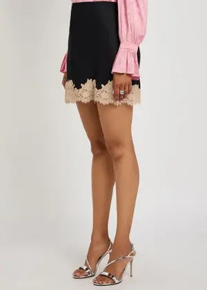 Rixo Lace-trim Satin Mini Skirt