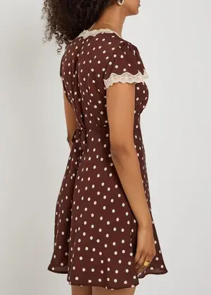Rixo Polka Dot Crepe De Chine Mini Dress With Appliqué And Lace Trims