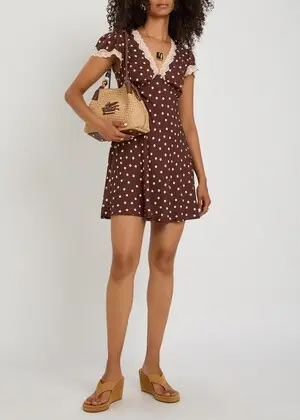 Rixo Polka Dot Crepe De Chine Mini Dress With Appliqué And Lace Trims