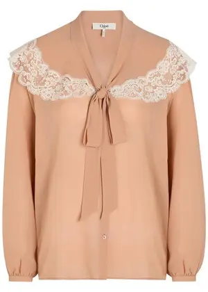 Chloé Lace-trimmed Silk Georgette Blouse - Pink
