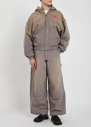 WILLY CHAVARRIA Stockton Double-knee Wide-leg Cotton Cargo Trousers - Grey