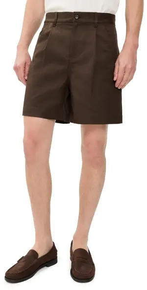 AARON LEVINE Cotton Linen Pleated Shorts - Brown