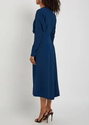 Victoria Beckham Pleated Woven Midi Dress - Dark Blue