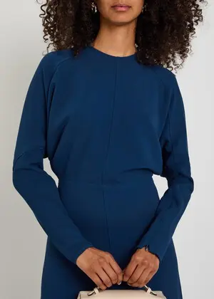 Victoria Beckham Pleated Woven Midi Dress - Dark Blue