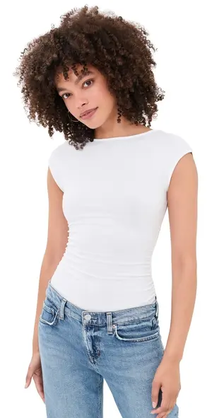 Good American Super Stretch Open Back Bodysuit - White001
