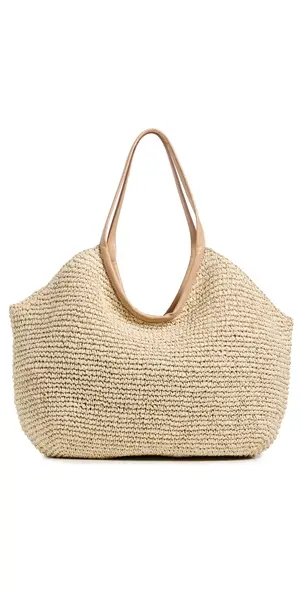 Stoney Clover Lane Scoop Tote Raffia And Leather - Natural