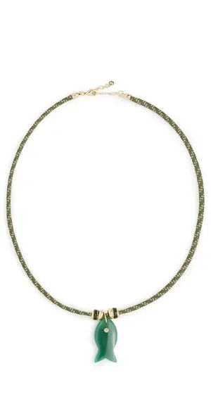 LACEY RYAN Two-tone Paracord Fish Pendant Necklace With Agate And Cubic Zirconia - Green