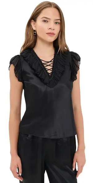 Ulla Johnson Ilyana Silk Top With Ruffle Trim - Noir