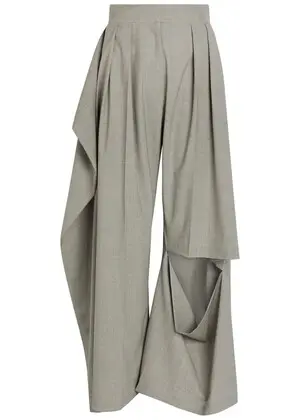 A.W.A.K.E. Mode Cut-out Wide-leg Stretch Wool Trousers - Light Grey