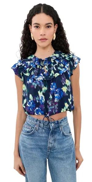 Ulla Johnson Eleonore Silk Floral Print Ruffled Top - Evening Bloom