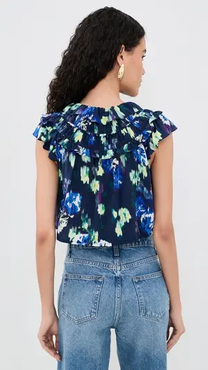 Ulla Johnson Eleonore Silk Floral Print Ruffled Top