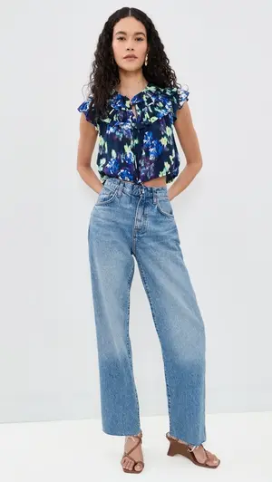 Ulla Johnson Eleonore Silk Floral Print Ruffled Top