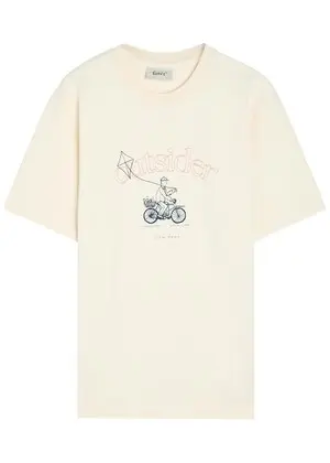 FORET Printed Cotton T-shirt - Beige