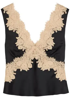 Rixo Emmie Lace-trimmed Satin Top - Black