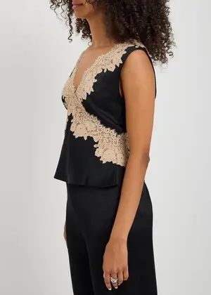 Rixo Emmie Lace-trimmed Satin Top - Black