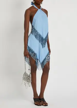 Rabanne Asymmetric Woven Top With Fringed Chains