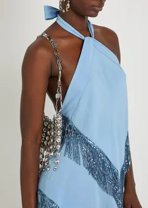 Rabanne Asymmetric Woven Top With Fringed Chains