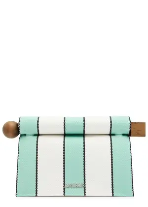 Jacquemus La Pochette Rond Carre Striped Canvas Clutch - White