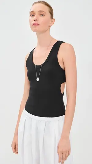 Tibi Ribbed Racerback Tank With Side Cutouts