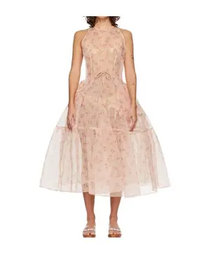 Simone Rocha Sleeveless Printed Dress With Bow Detail - Nude