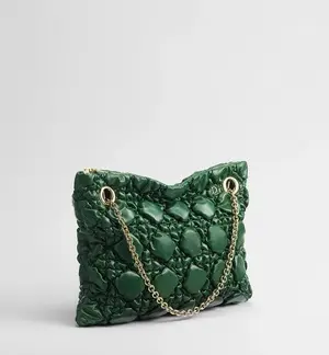 Dior Medium Crushed Leather Bag With Gold-tone Chain - Forest
